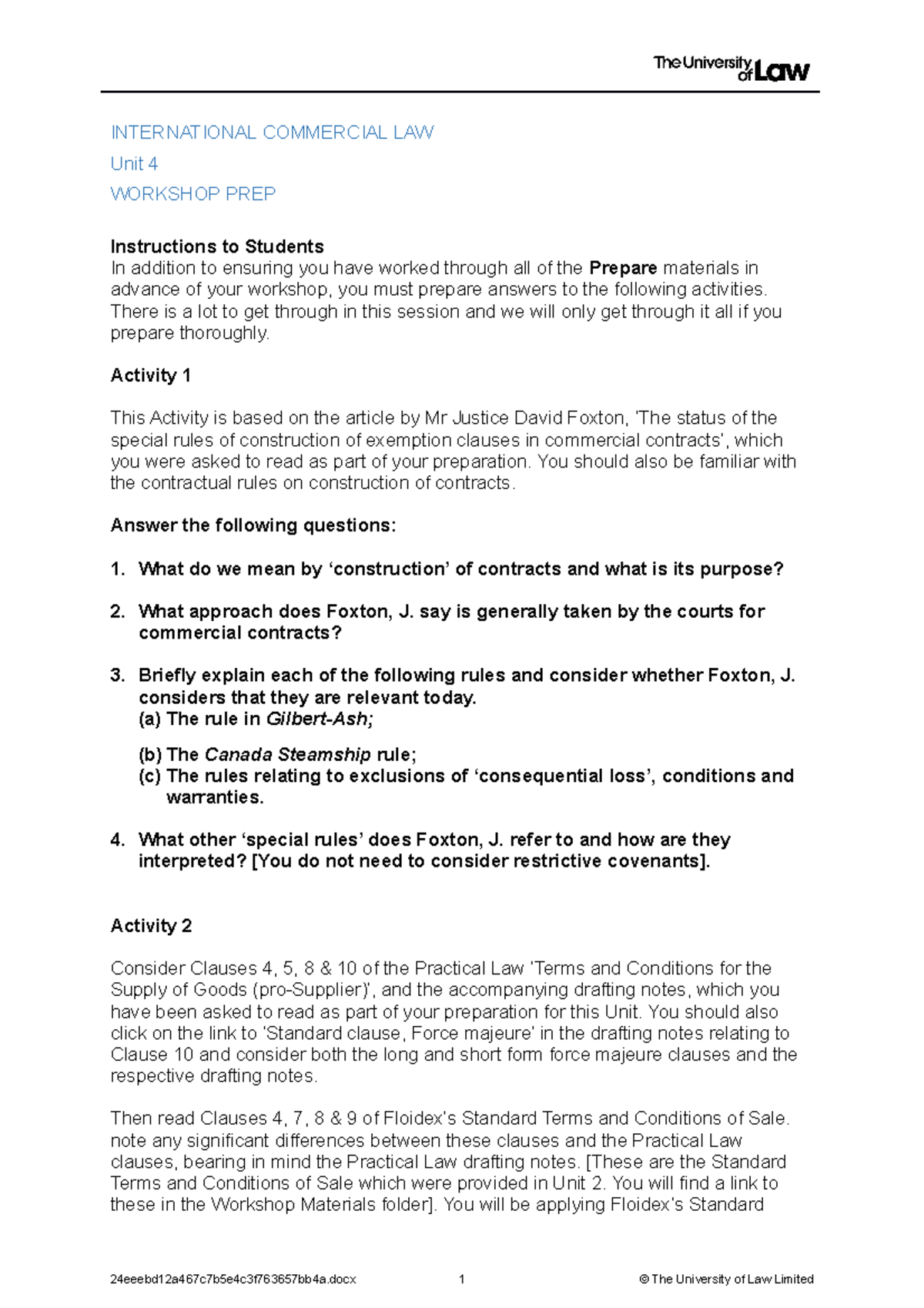 2223 icom u04 ce01 workshop prep - INTERNATIONAL COMMERCIAL LAW Unit 4 ...