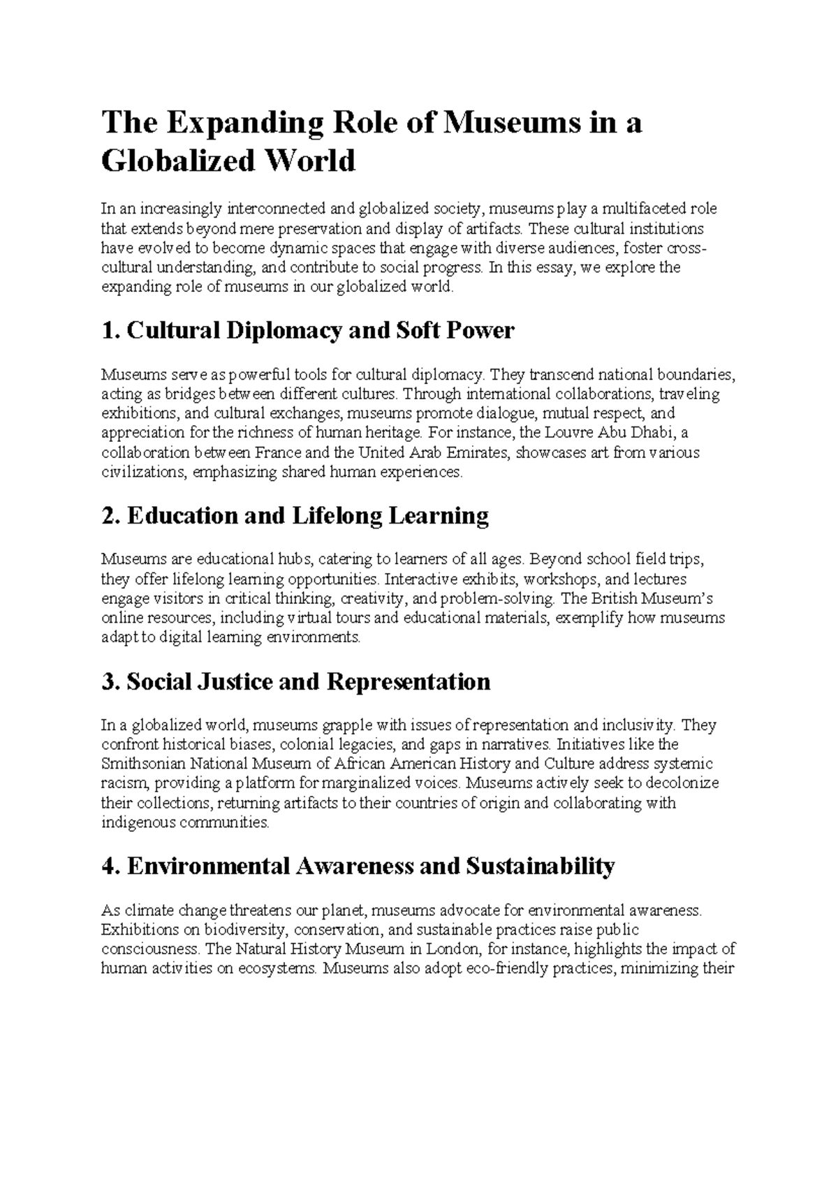The Expanding Role of Museums in a Globalized World - These cultural ...