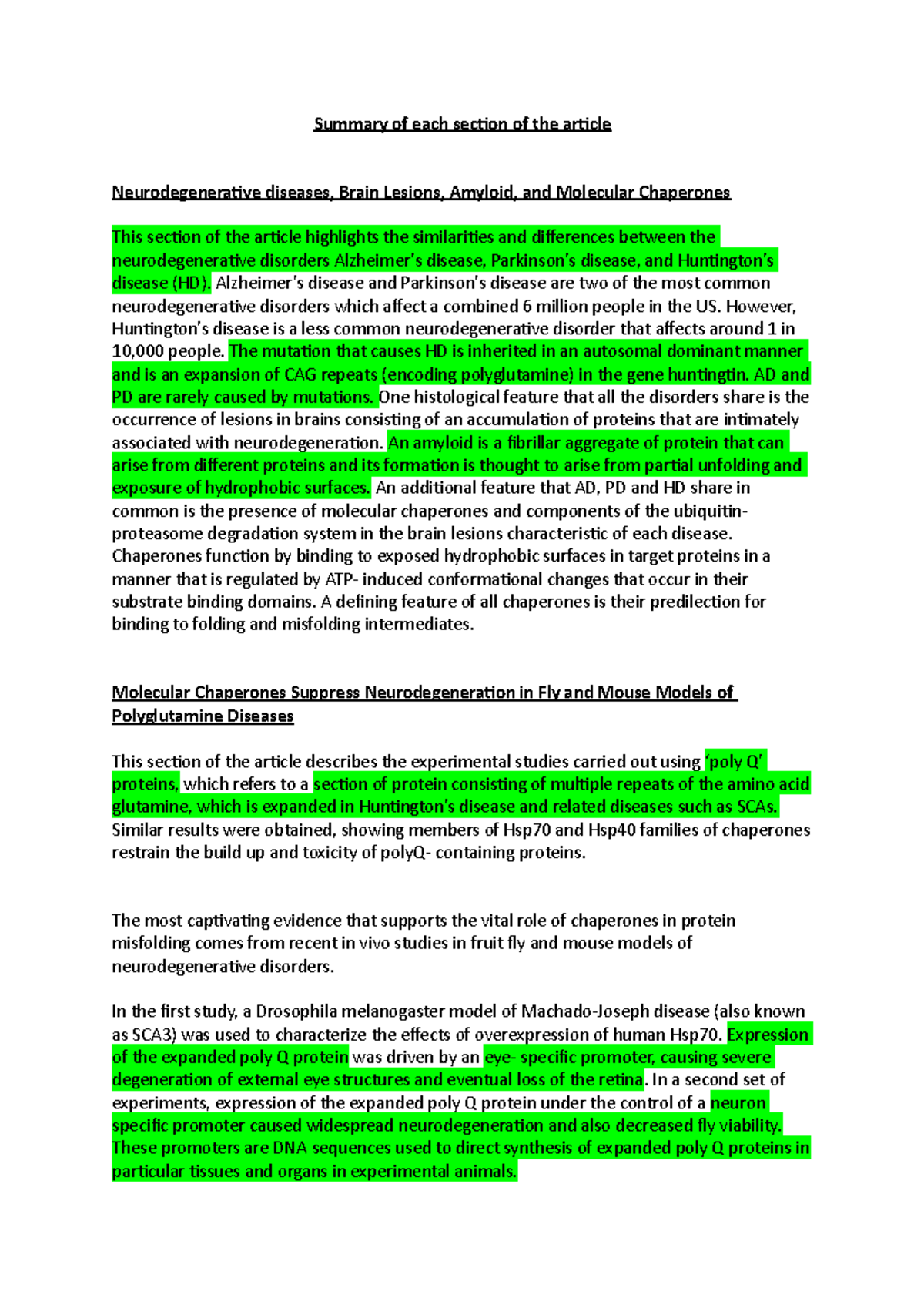 Biochem coursework- Summary of each section of the article - Summary of ...