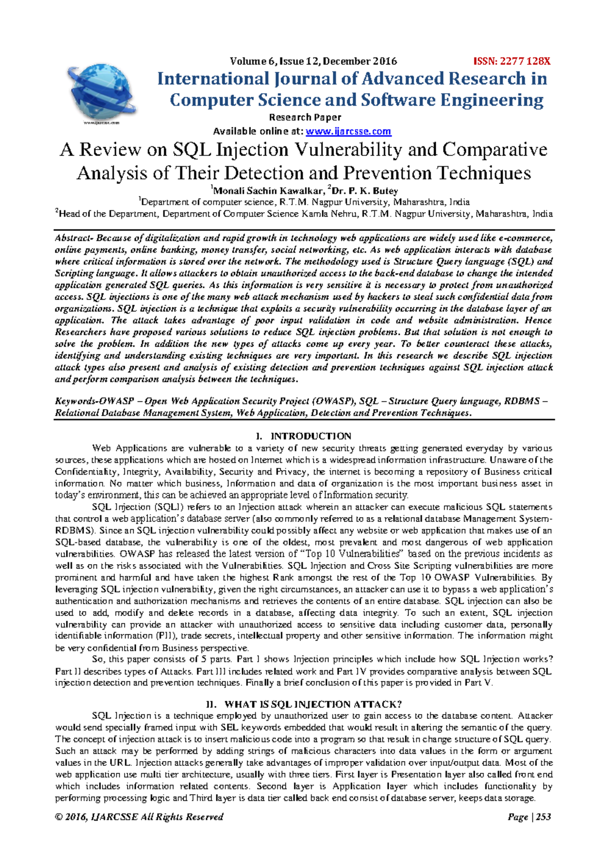 A Review On Sql Injection Vulnerability And Comparative Analysis Of Their Detection And