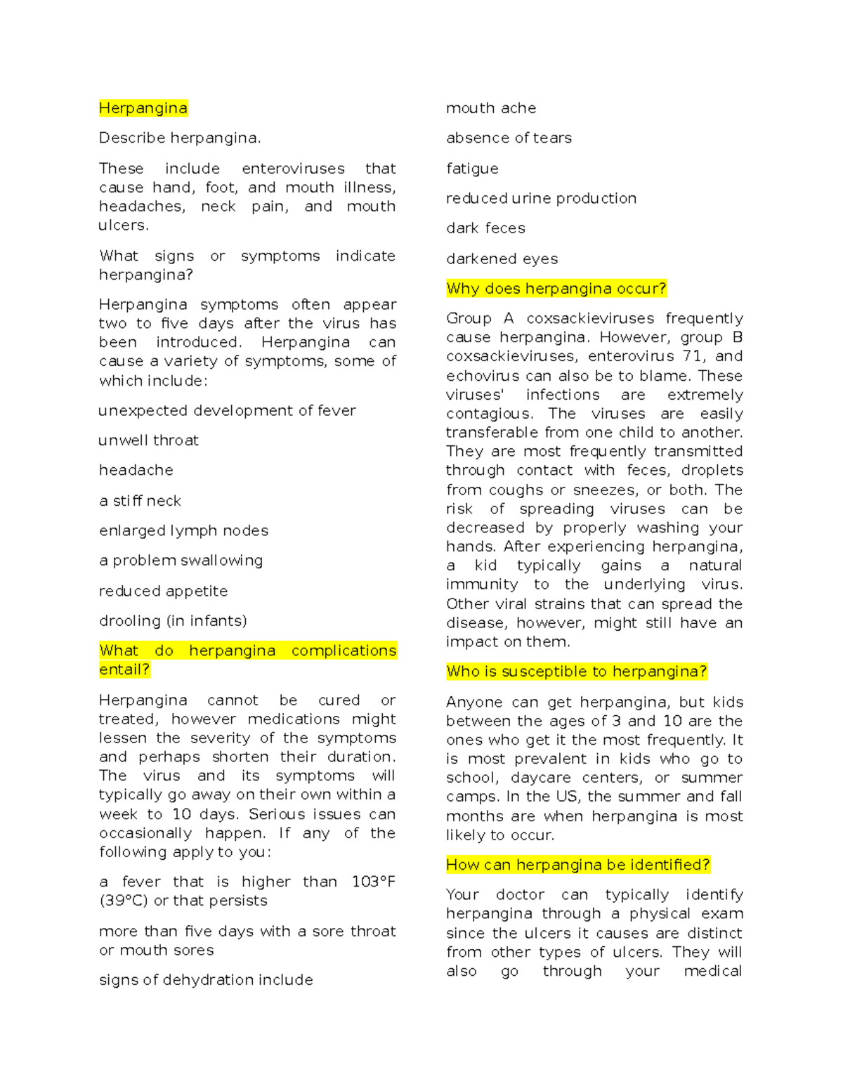 Herpangina - Herpangina Describe herpangina. These include ...