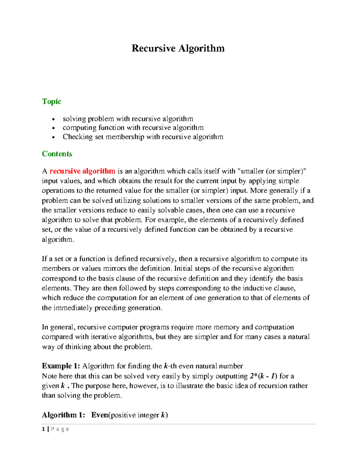 Recursive Algorithm Recursive Algorithm Topic Solving Problem With Recursive Algorithm