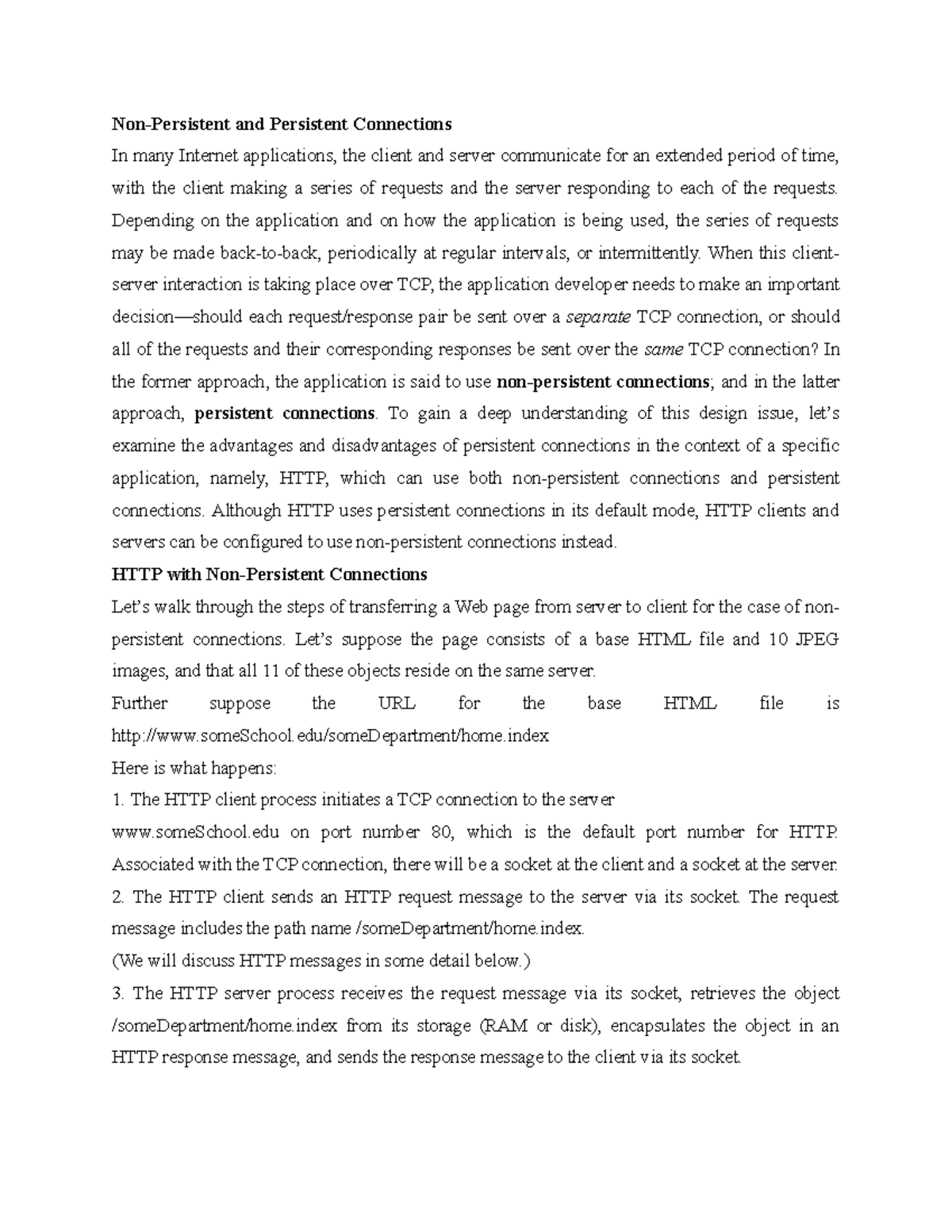 Notes - Good for revision - Non-Persistent and Persistent Connections ...