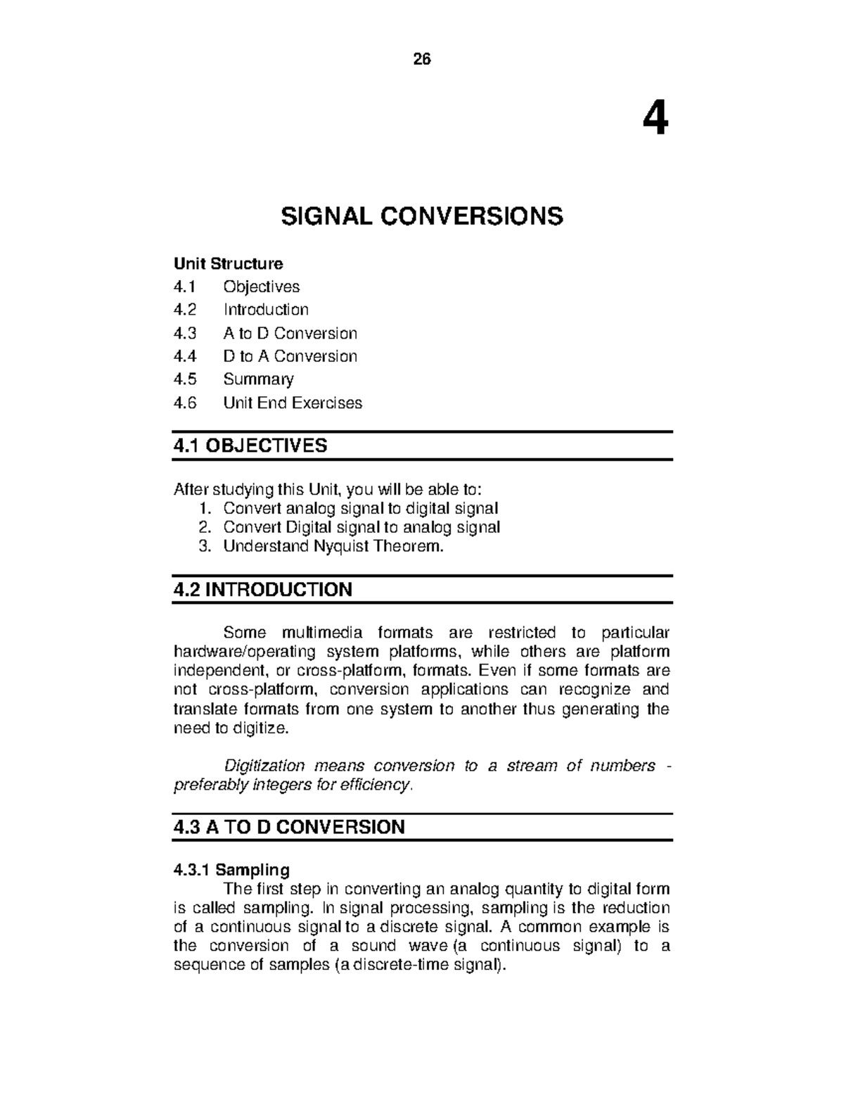 Signal conversation in multimedia - 4 SIGNAL CONVERSIONS Unit Structure ...