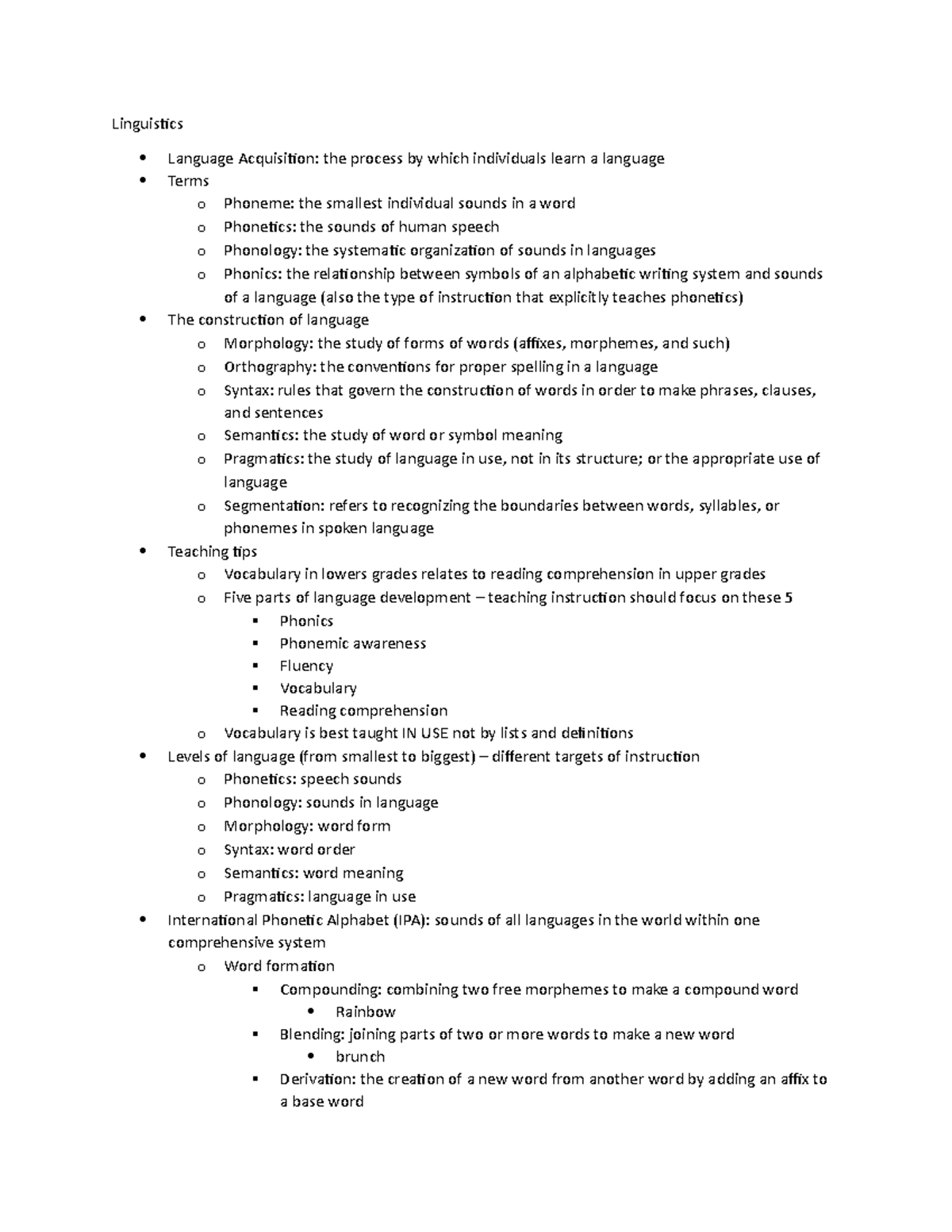 ESL Praxis Notes - Linguistics Language Acquisition: the process by ...