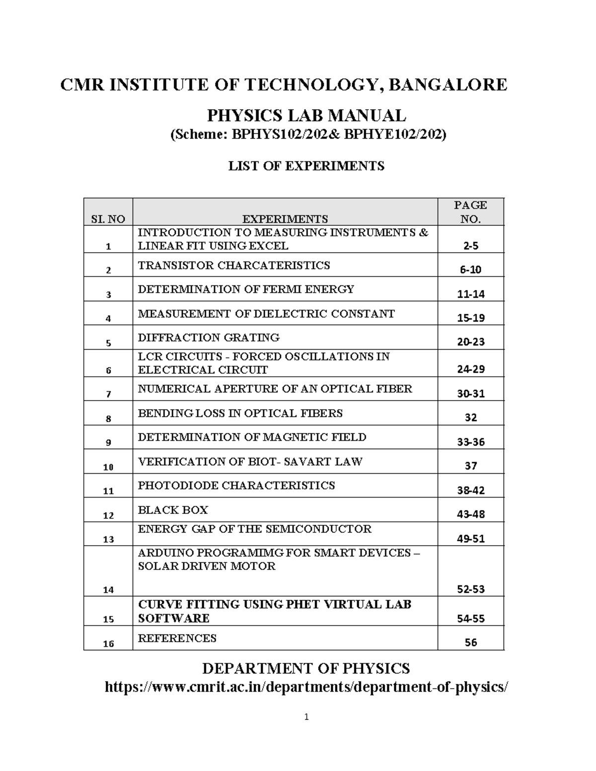 Physics lab manual - CMR INSTITUTE OF TECHNOLOGY, BANGALORE PHYSICS LAB ...