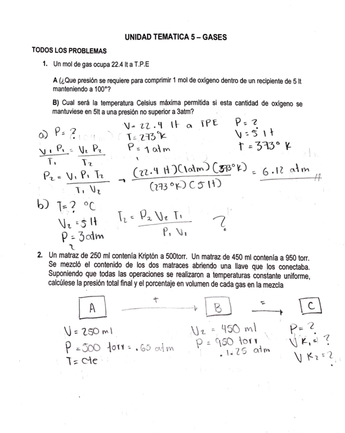Unidad tematica 5 Gases - UNIDAD TEMATICA 5 - GASES TODOS LOS PROBLEMAS ...