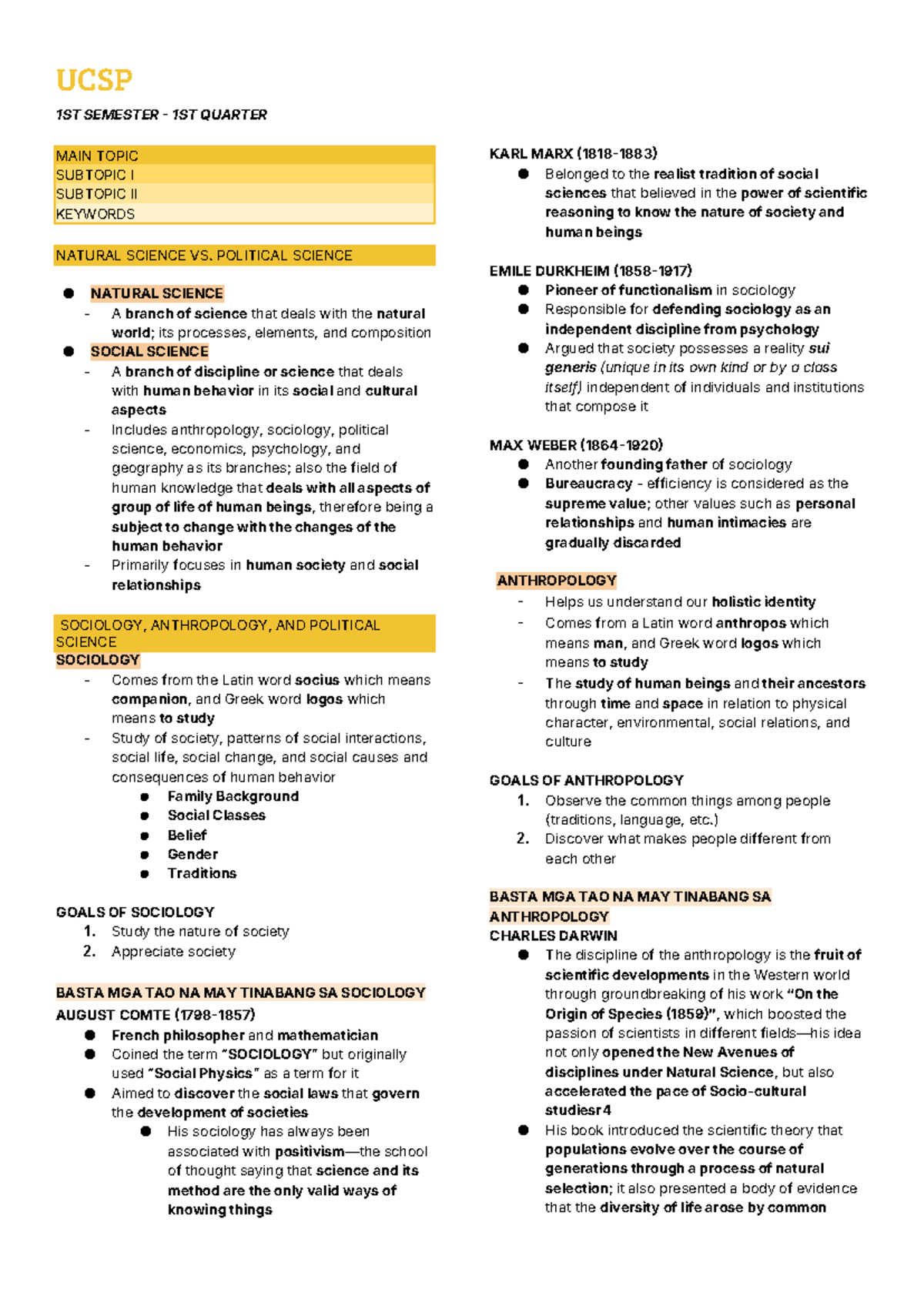 UCSP Reviewer - UCSP review - UCSP 1ST SEMESTER - 1ST QUARTER MAIN ...