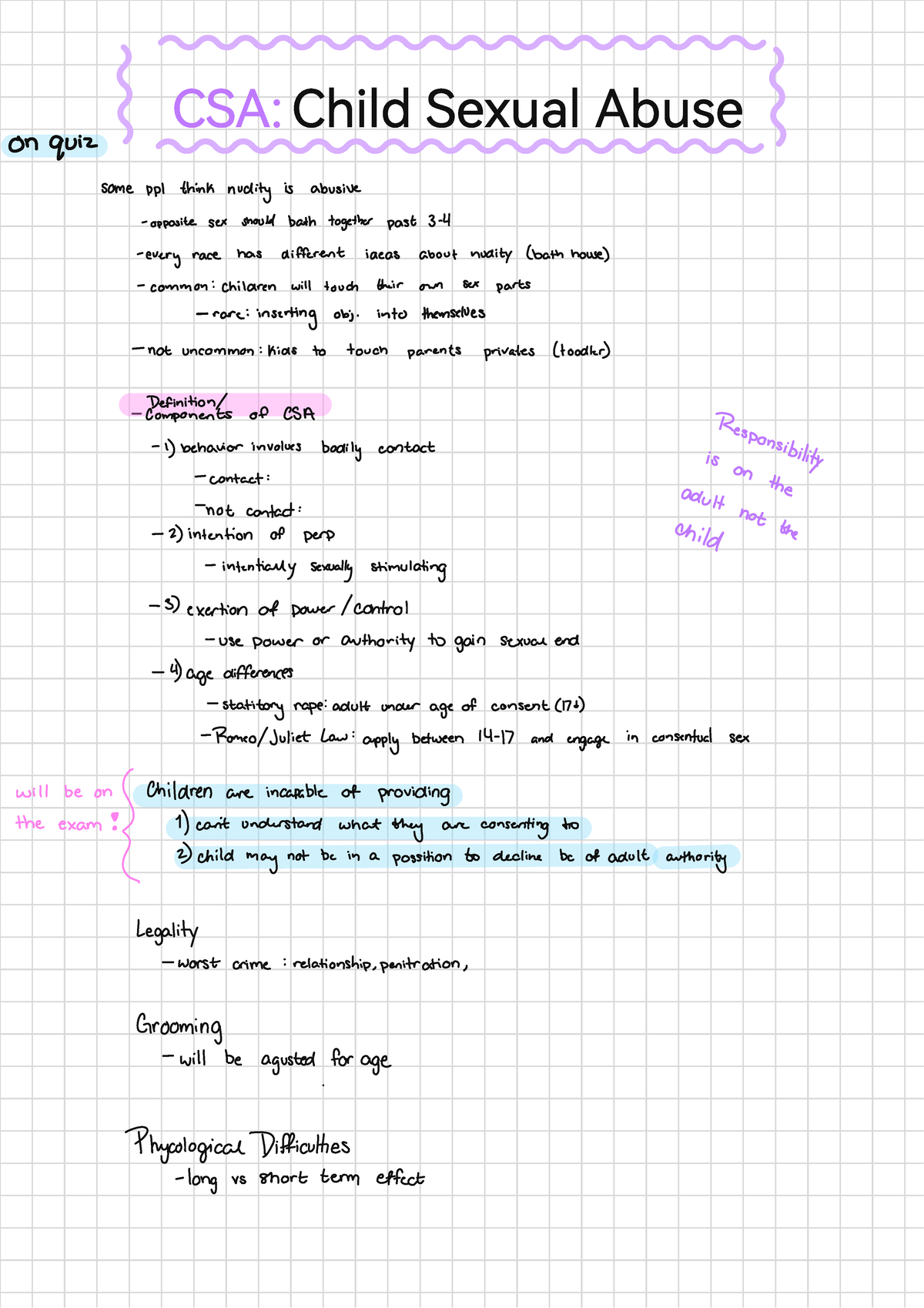 Child sexual abuse - in class Notes - CSA: Child Sexual Abuse on quiz ...