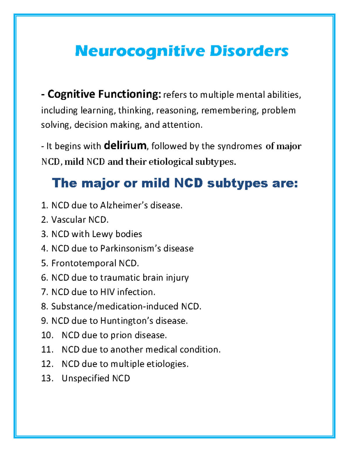 13. Classification of Neurocognitive Disorders - Neurocognitive Disorders BY/George Roshdy ...