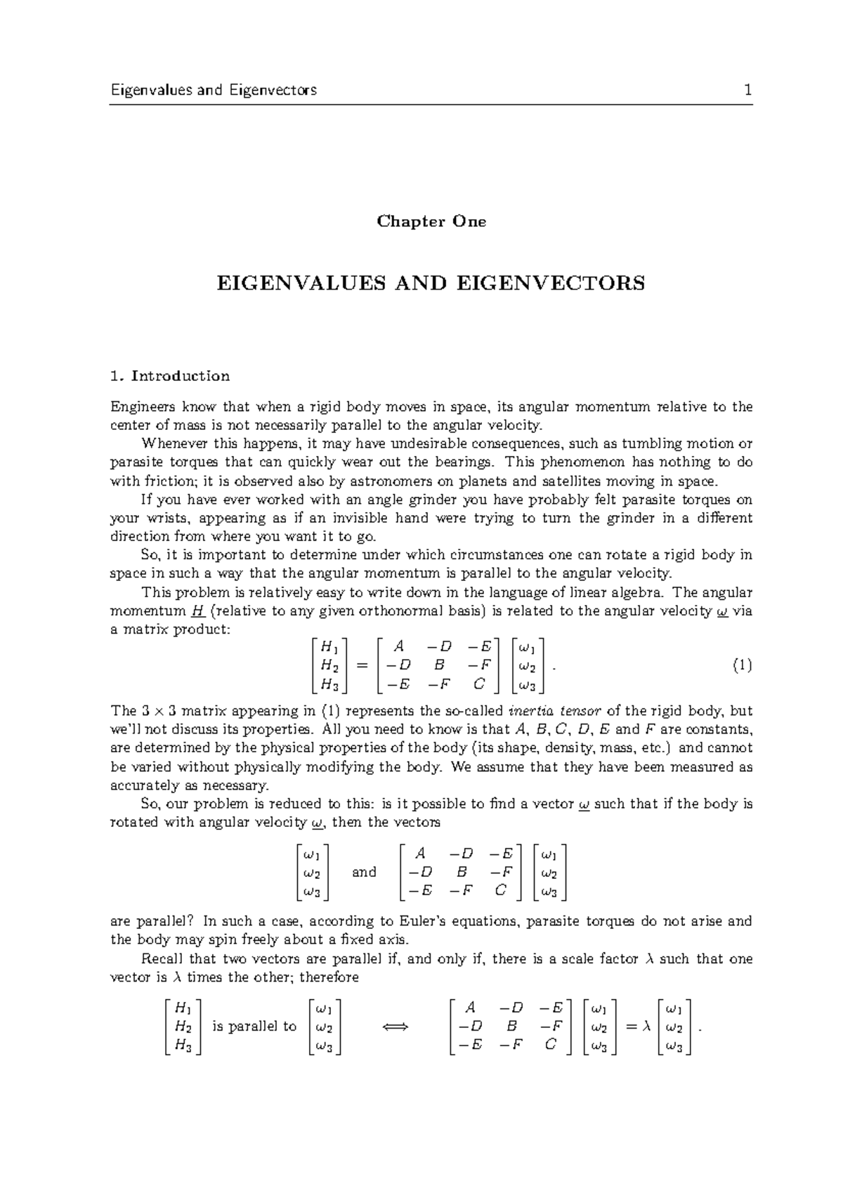 M248 linear algebra notes - Chapter One EIGENVALUES AND EIGENVECTORS ...