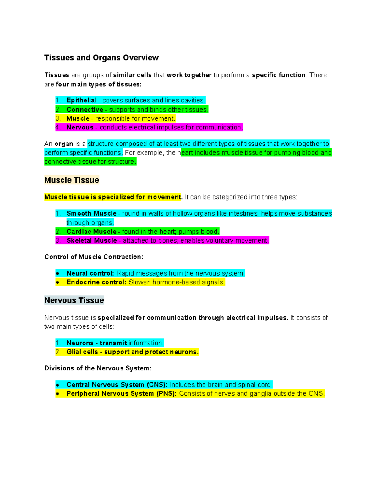 Copy of WEEK 6 biomed - Summary of Week 6 notes - Tissues and Organs ...