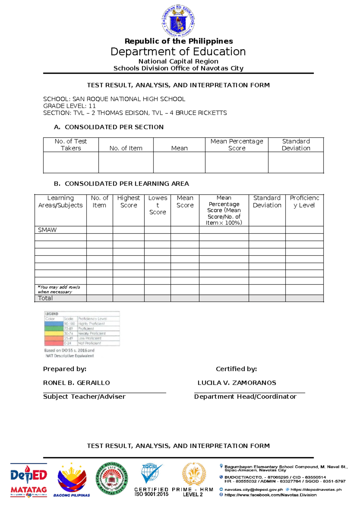 TEST- Results- Template-SHS SMAW - Republic of the Philippines ...