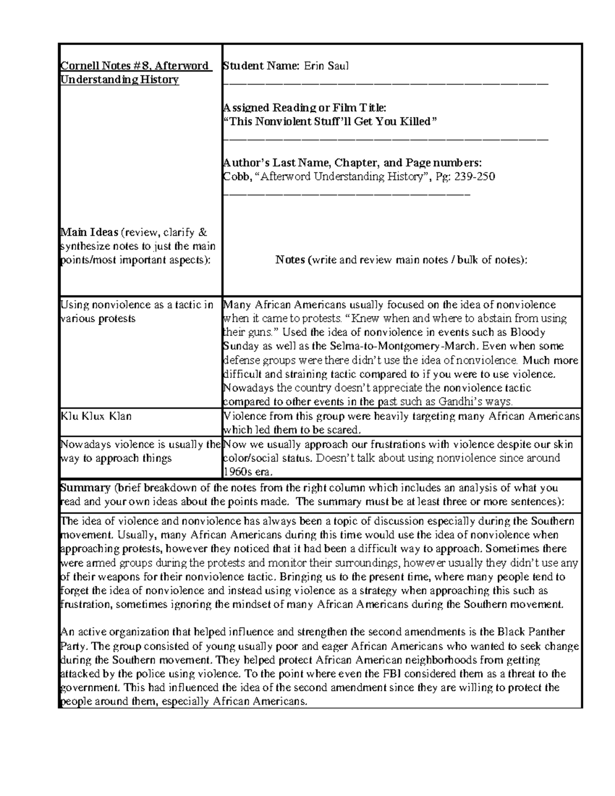 Cobb, Afterword Understanding History - Cornell Notes # 8, Afterword ...