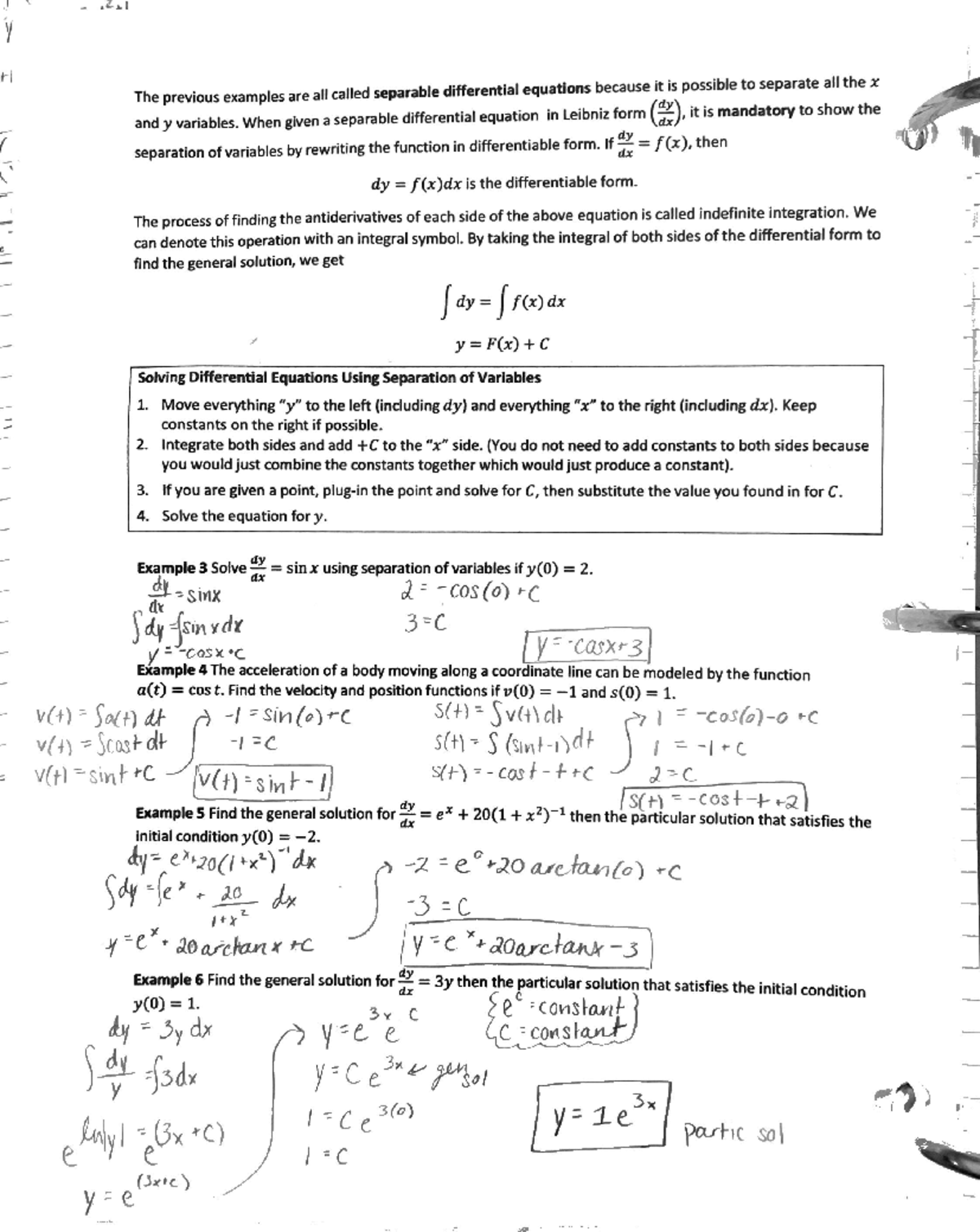 Unit 7 - calculus - The previous examples are all called separable differential equations ...