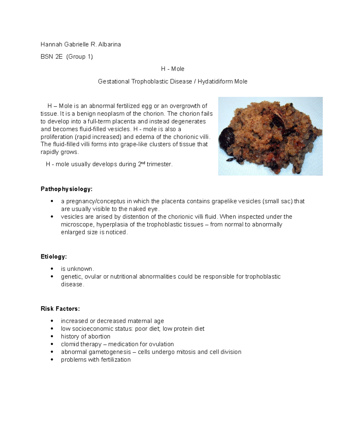 H-mole Lecture Notes - Hannah Gabrielle R. Albarina BSN 2E (Group 1) H ...
