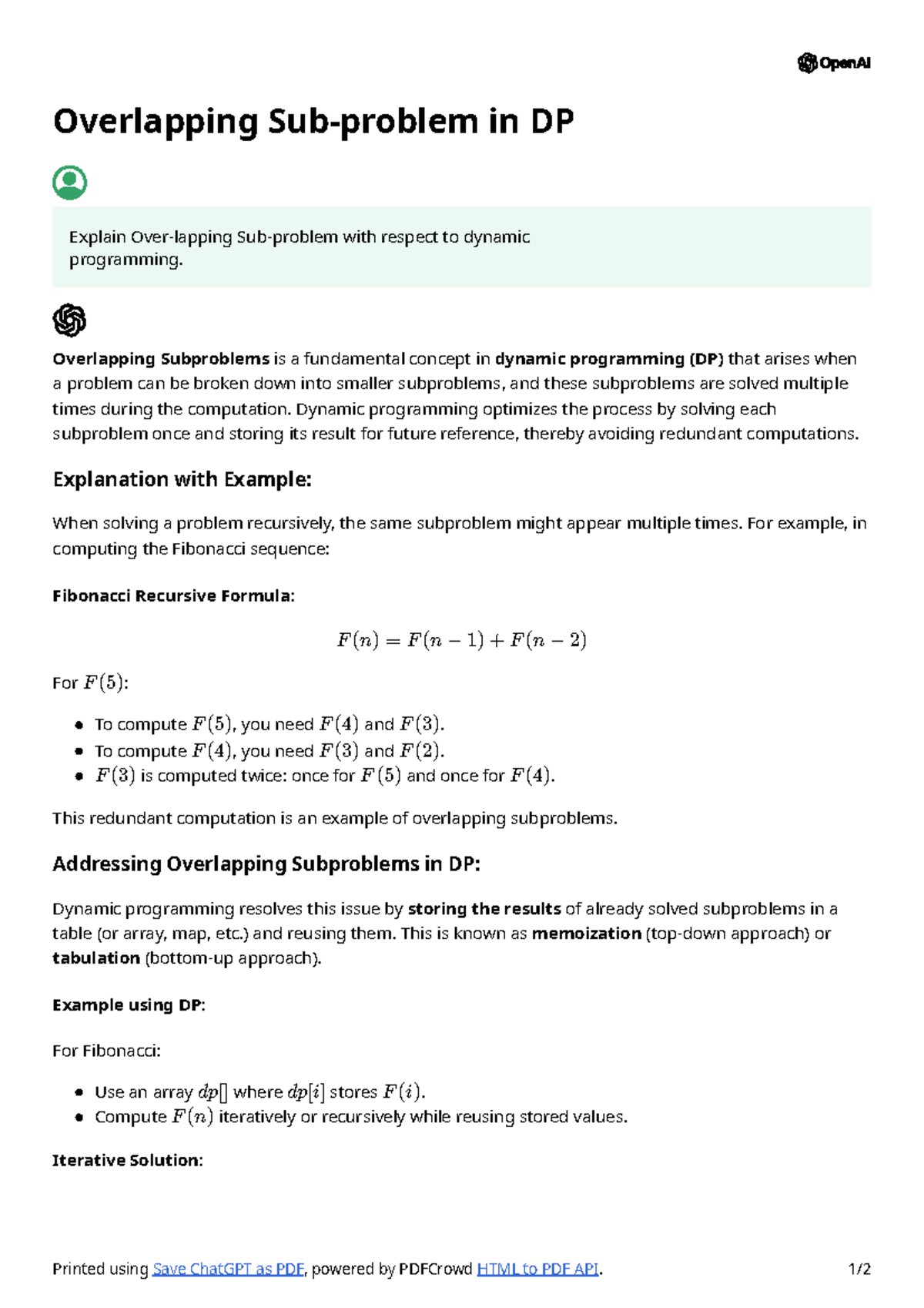 Overlapping Sub-problem in DP - Overlapping Sub-problem in DP Explain Over-lapping Sub-problem ...