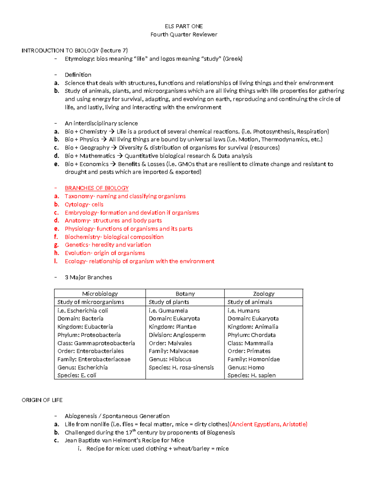 ELS PART ONE - ELS PART ONE - ELS PART ONE Fourth Quarter Reviewer ...