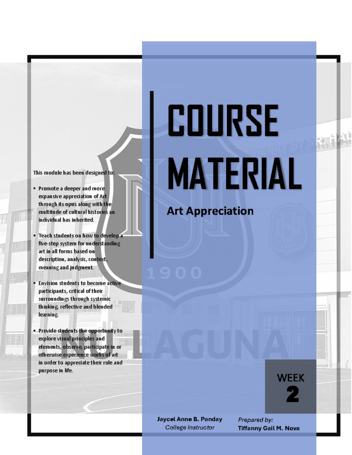 Week 2 Art Appreciation - COURSE MATERIAL Art Appreciation Prepared by ...