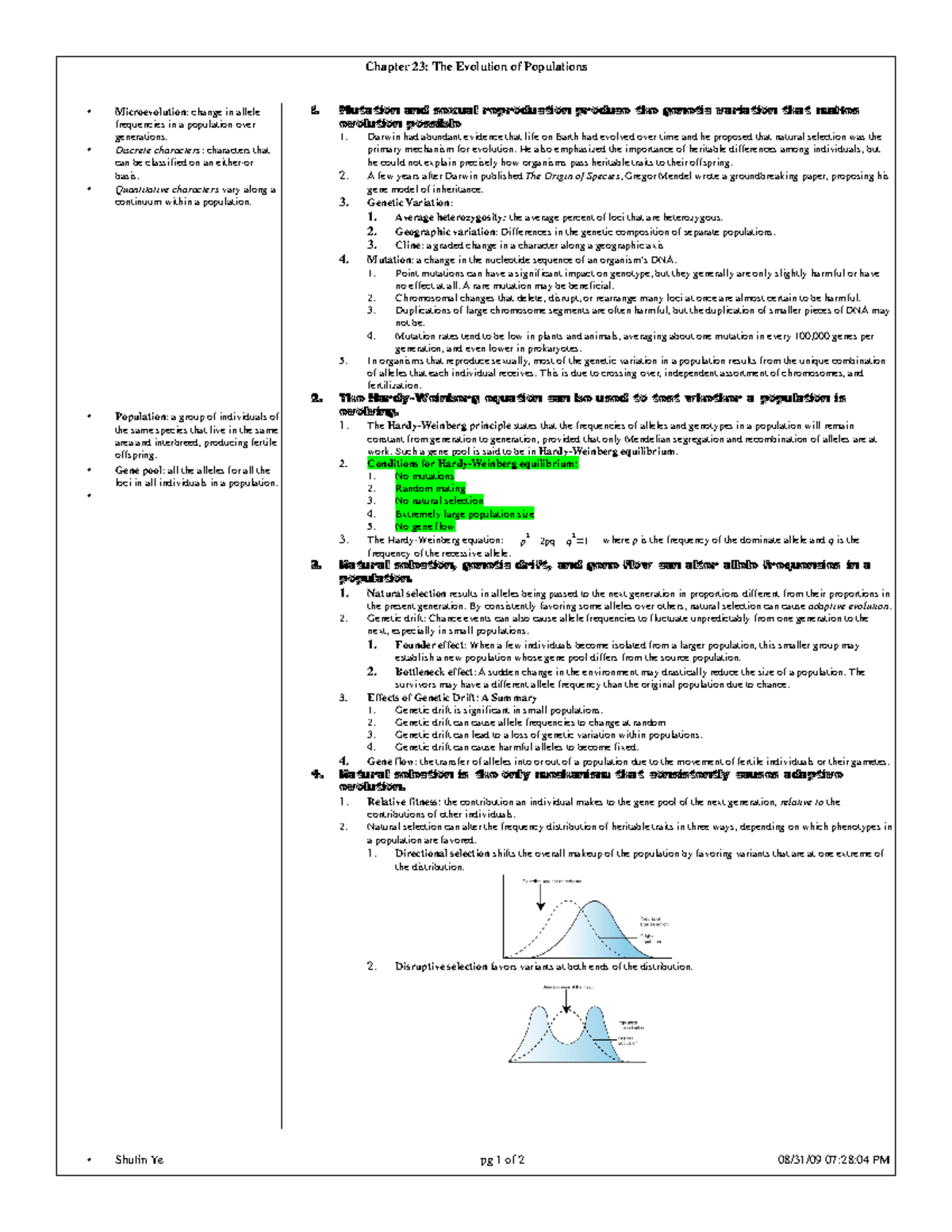 New Bio Notes-20 - Biology notes - Chapter 23: The Evolution of ...