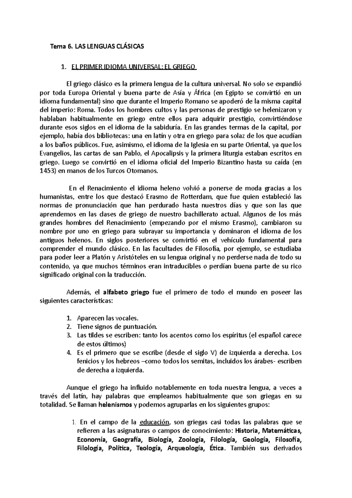 Tema 6. B Las lenguas clásicas - Tema 6. LAS LENGUAS CLÁSICAS 1. EL ...