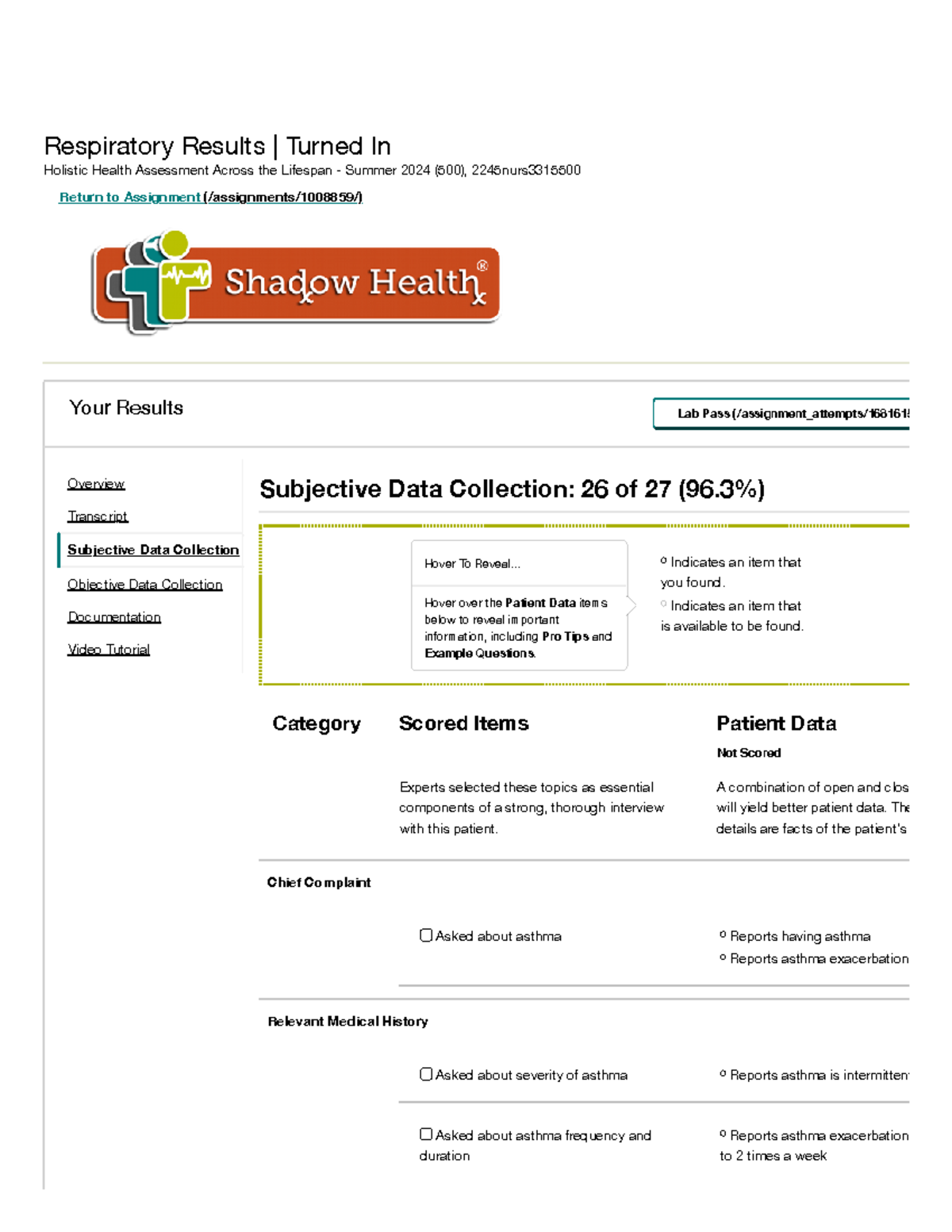 Respiratory Shadow Health Tina Jones - Respiratory Results | Turned In ...