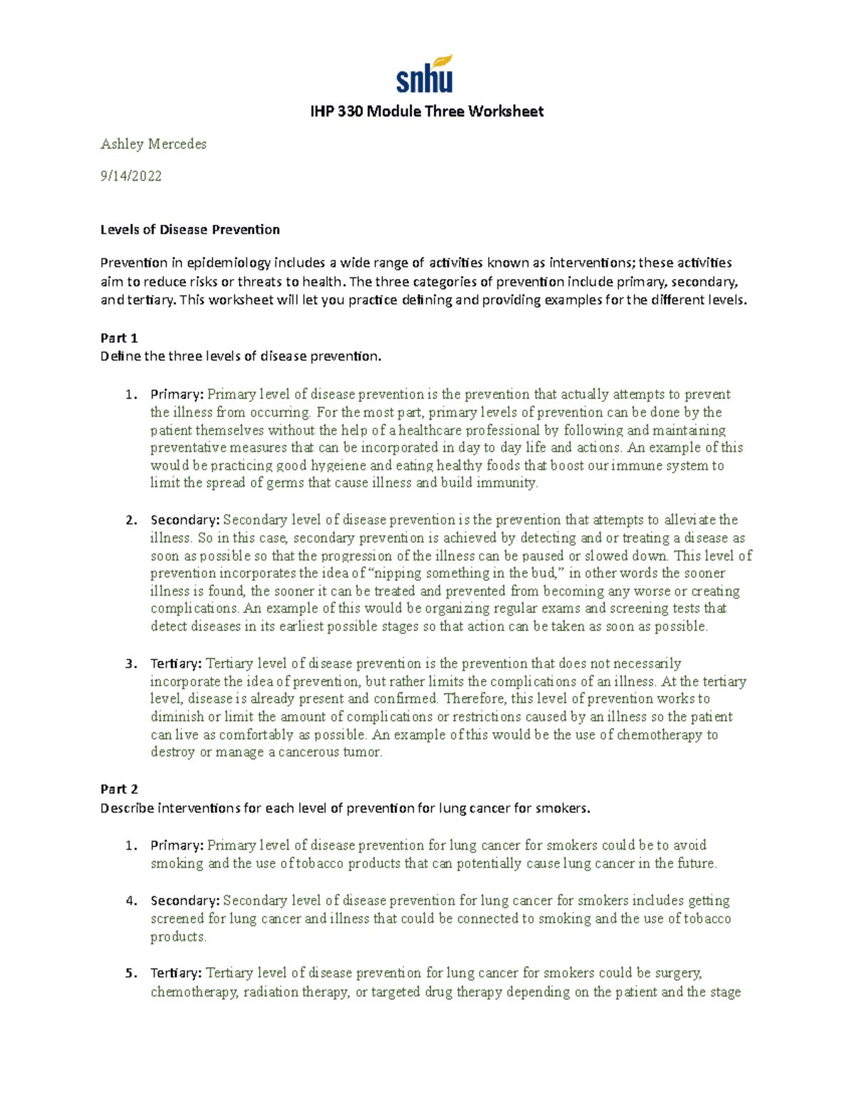 IHP 330 Module Three Worksheet - IHP 330 Module Three Worksheet Ashley ...