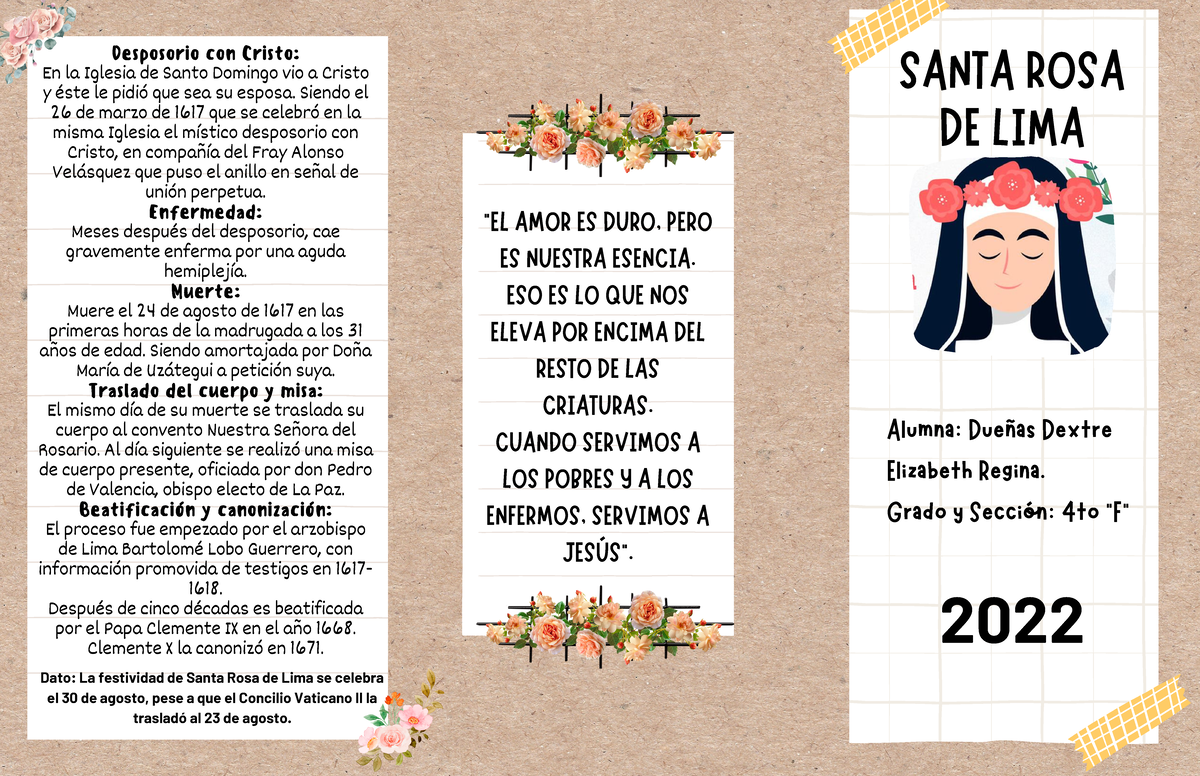 Santa Rosa de Lima - Tríptico - SANTA ROSA DE LIMA "EL AMOR ES DURO ...