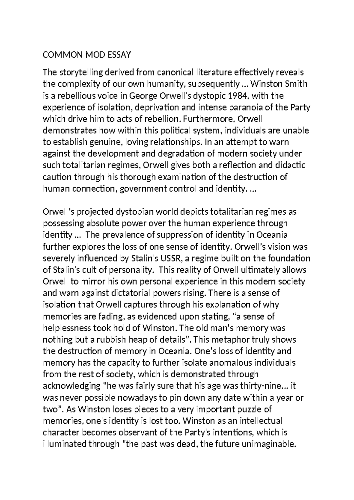 Common MOD Essay - good - COMMON MOD ESSAY The storytelling derived ...