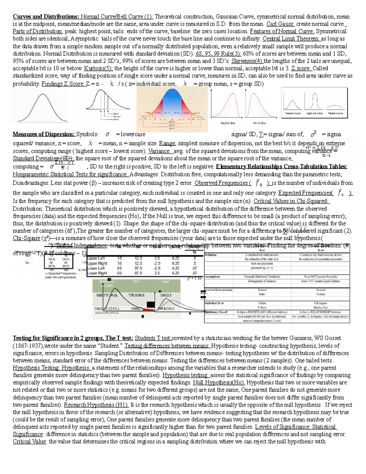 Cheat Sheet for Exam 3 Final - Curves and Distributions: Normal Curve ...