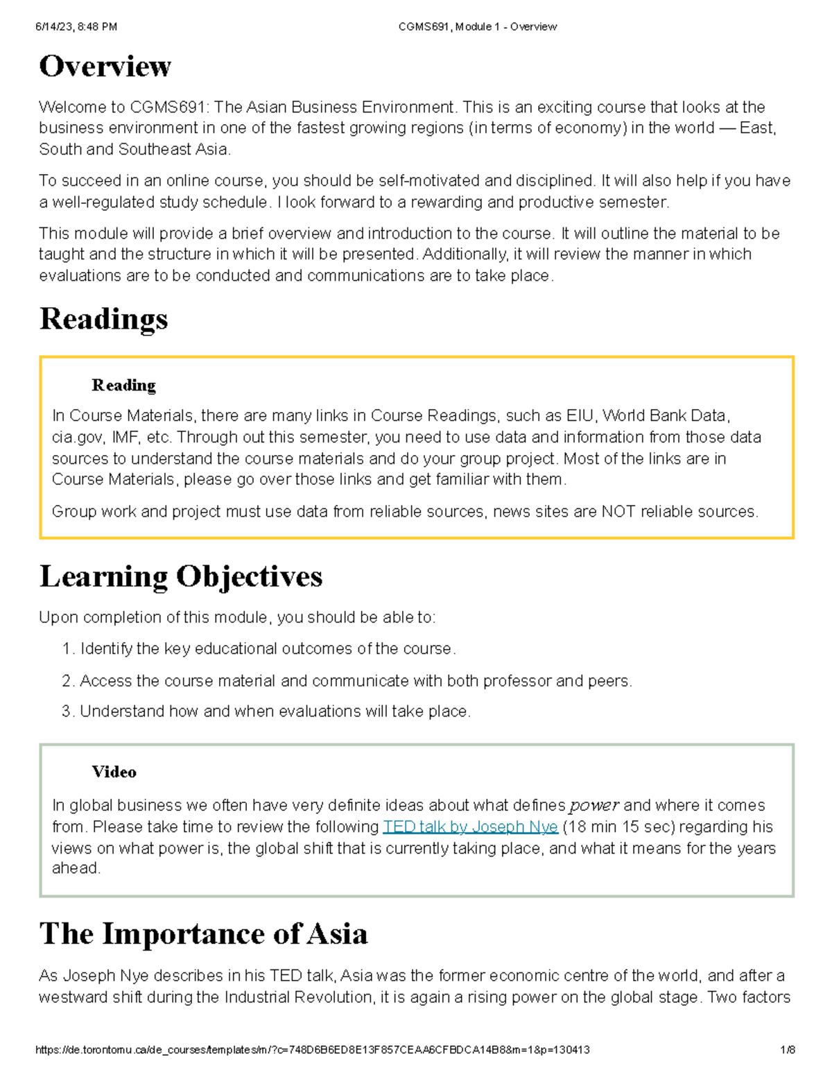 CGMS691, Module 1 - Overview - Overview Welcome to CGMS691: The Asian ...