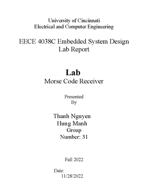 EECE 4038 C Lab Report 4 - University of Cincinnati Electrical and Computer Engineering EECE ...
