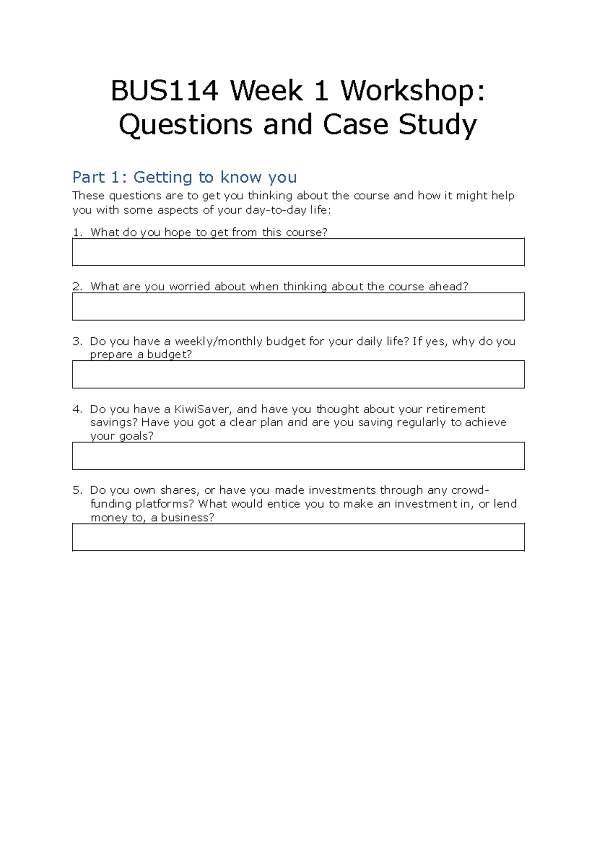 Module 1 Workshop - Questions and Case Study - BUS114 Week 1 Workshop ...