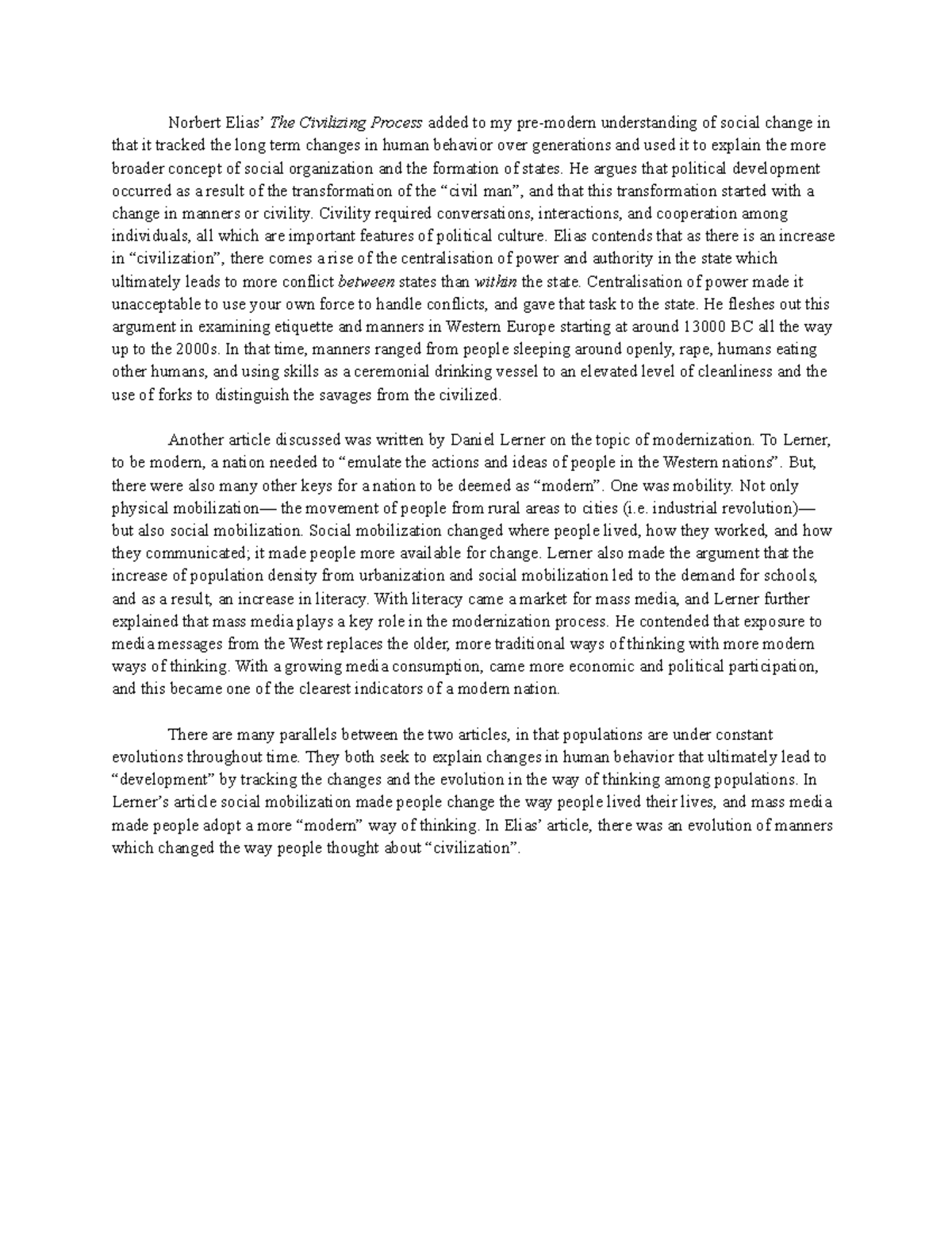 Biweekly response 2 - Norbert Elias’ The Civilizing Process added to my ...