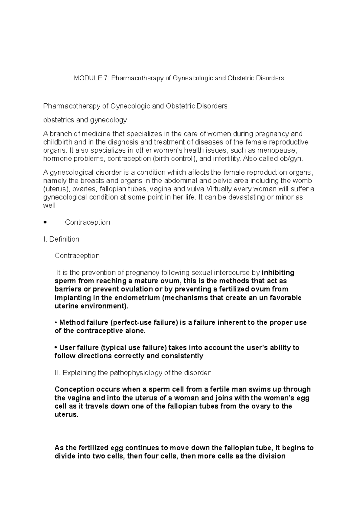 Module 7 - MODULE 7: Pharmacotherapy of Gyneacologic and Obstetric ...