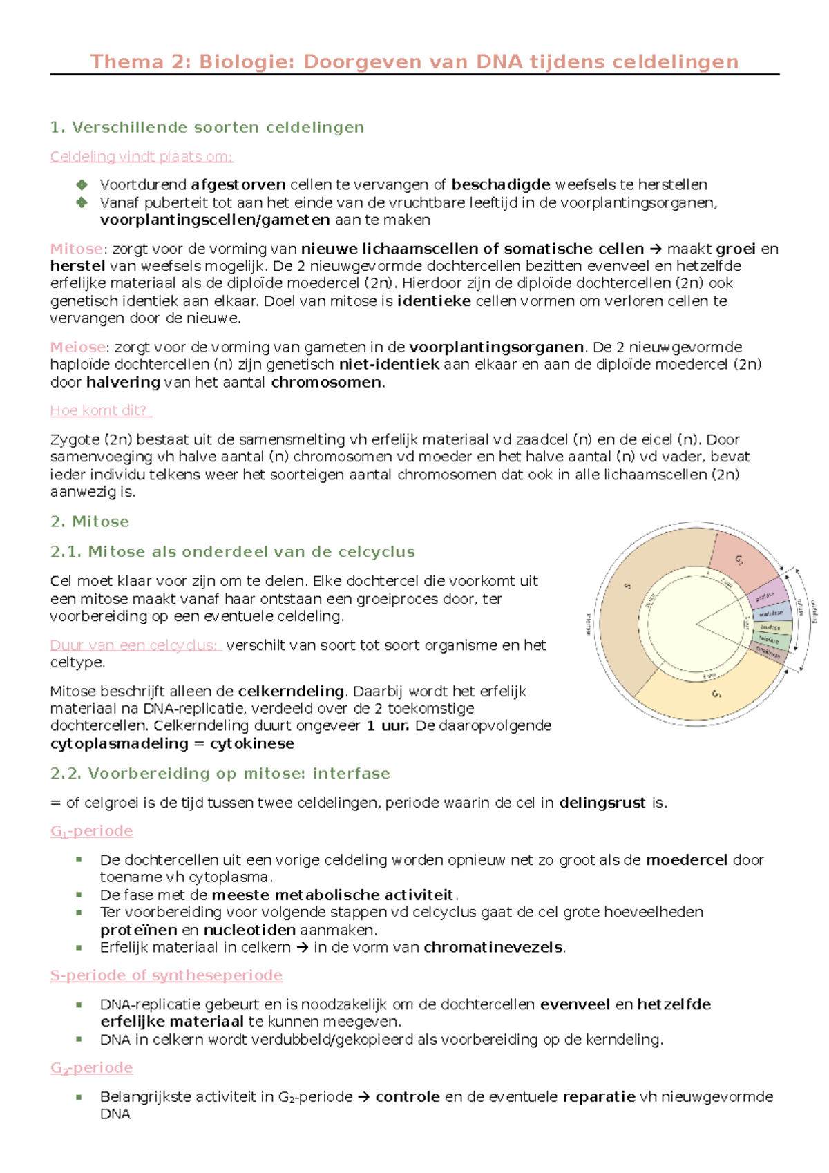 Biologie - Thema 2 - Doorgeven van DNA tijdens celdeling - Thema 2 ...