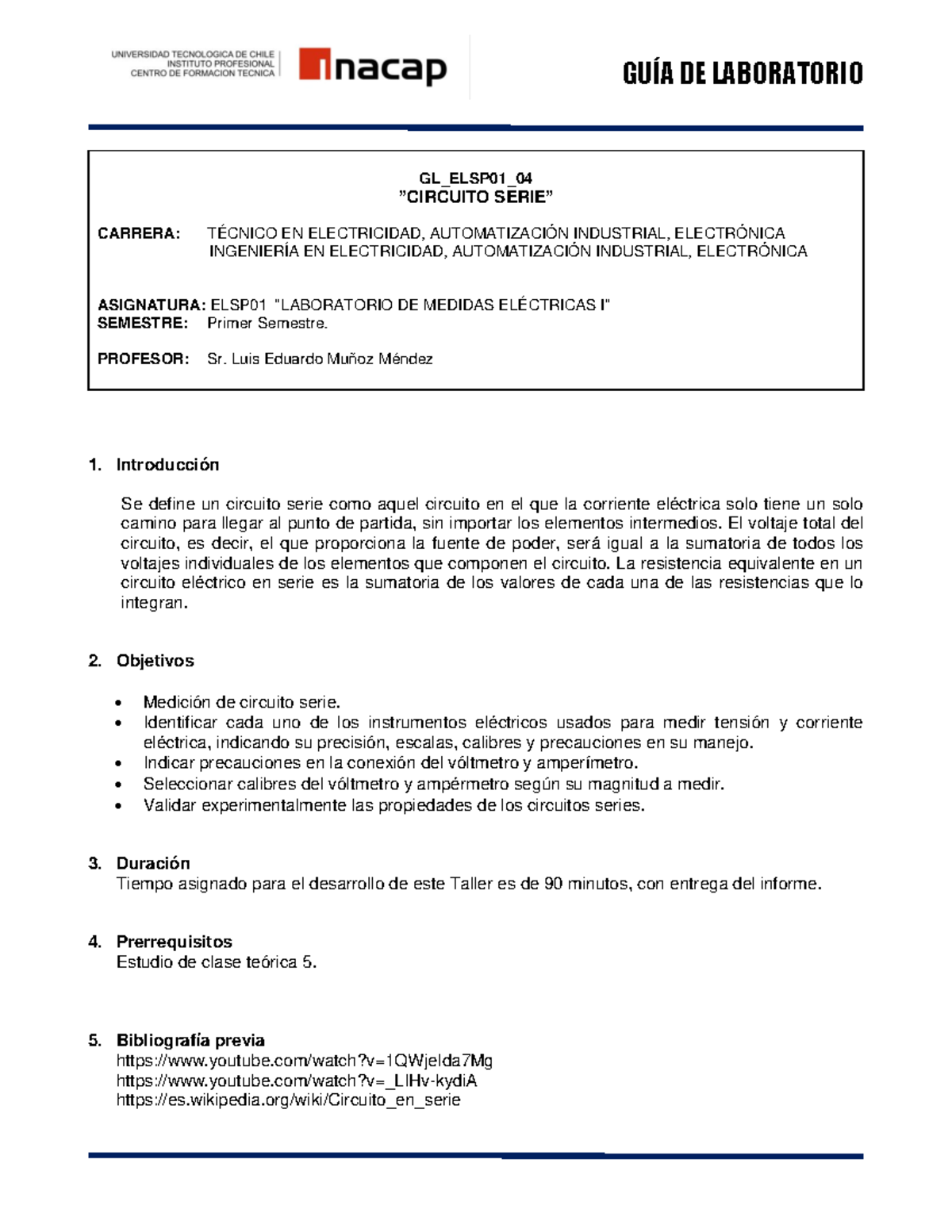 Laboratorio de circuito serie - DE EN ELECTRICIDAD, INDUSTRIAL, EN ...