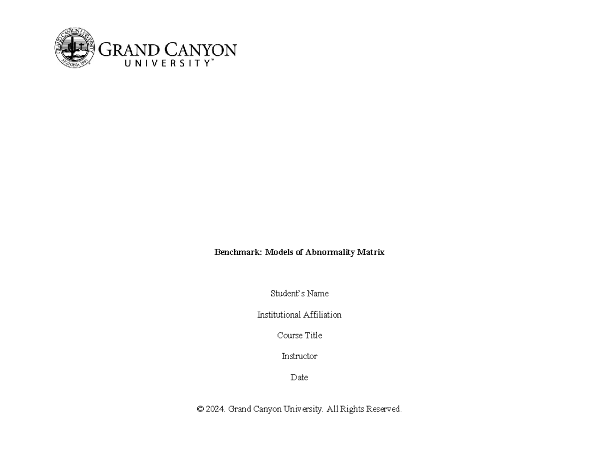 74454 - Term Paper - Benchmark: Models of Abnormality Matrix Student’s ...