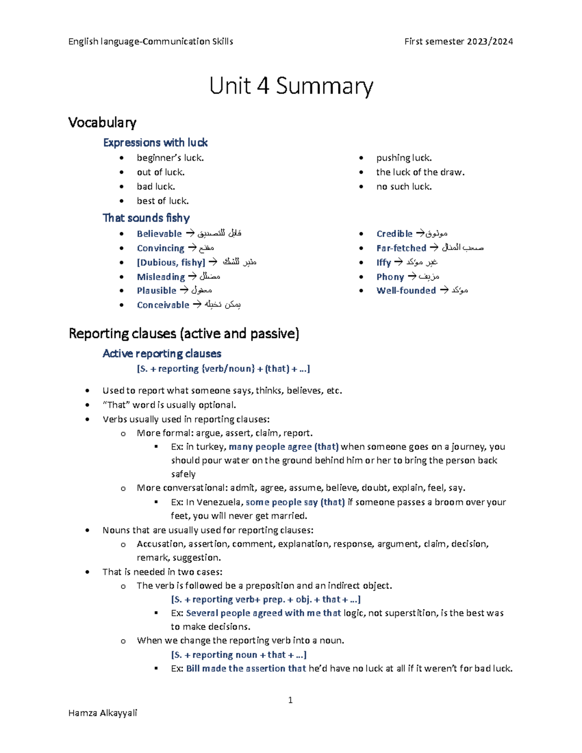 English Summary copy - ,,,,,,,,,,,,,,,, - 1 Unit 4 Summary Vocabulary Expressions with luck ...