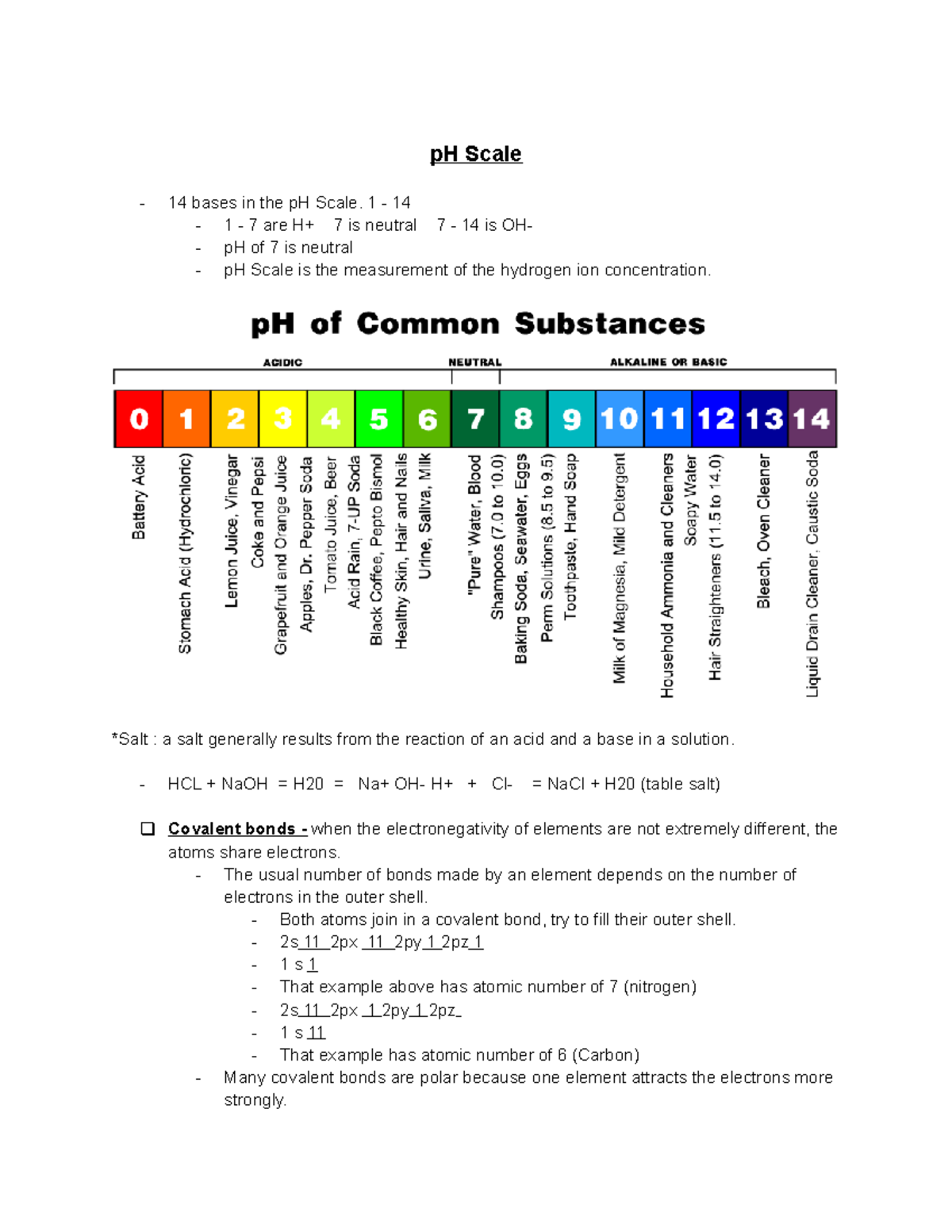 Chapter 1 Lesson 7 Biology Notes - pH Scale 14 bases in the pH Scale. 1 ...