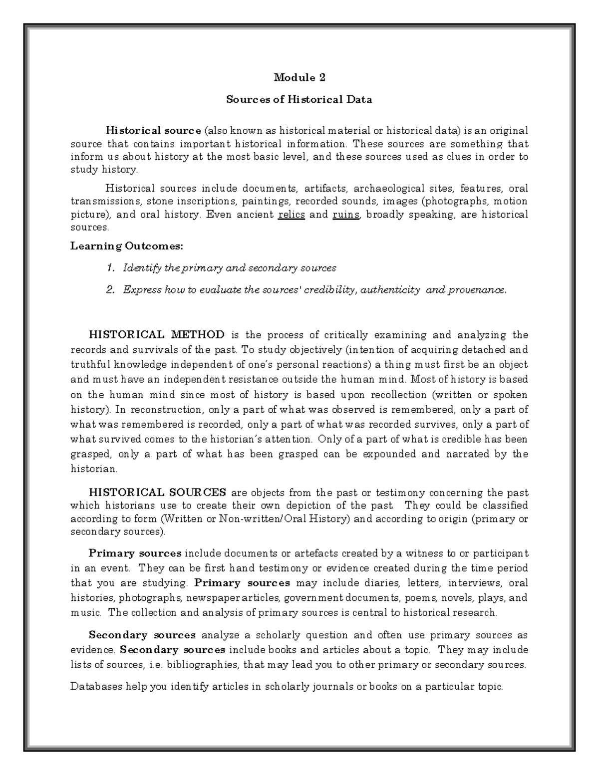 GEC 4 Module 2 Sources of Historical Data - Module 2 Sources of ...