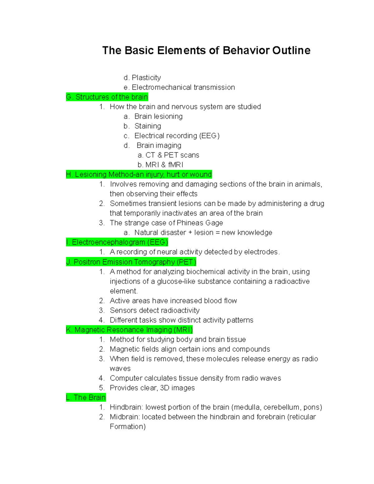 The Basic Elements of Behavior Outline - Plasticity e ...