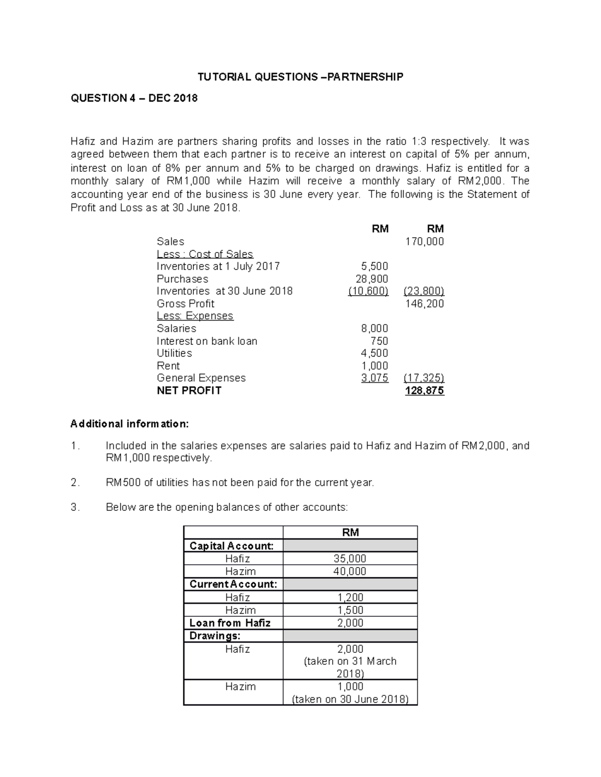 Tutorial Questions - Partnership - TUTORIAL QUESTIONS –PARTNERSHIP ...