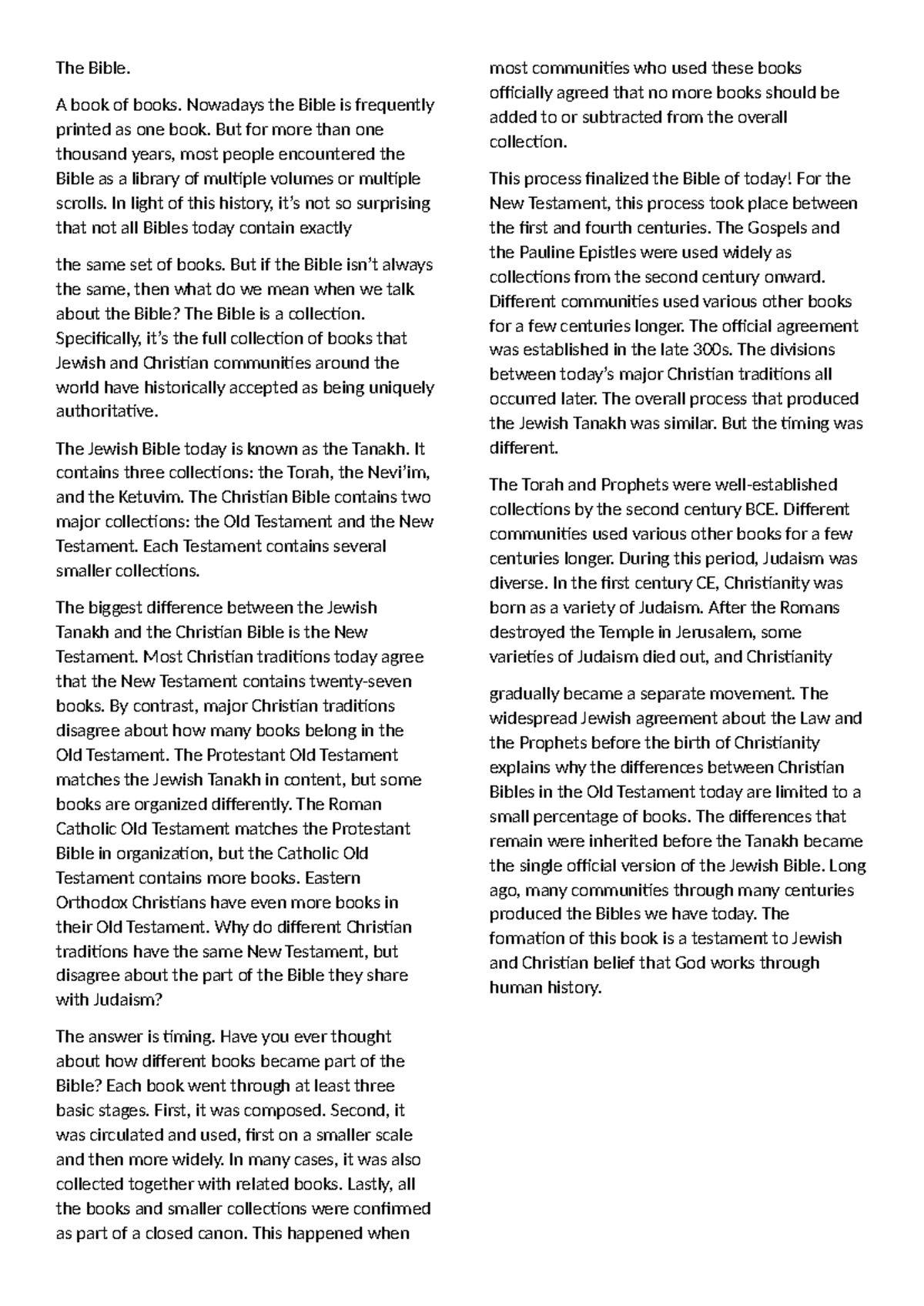 History of the bible transcript - The Bible. A book of books. Nowadays ...