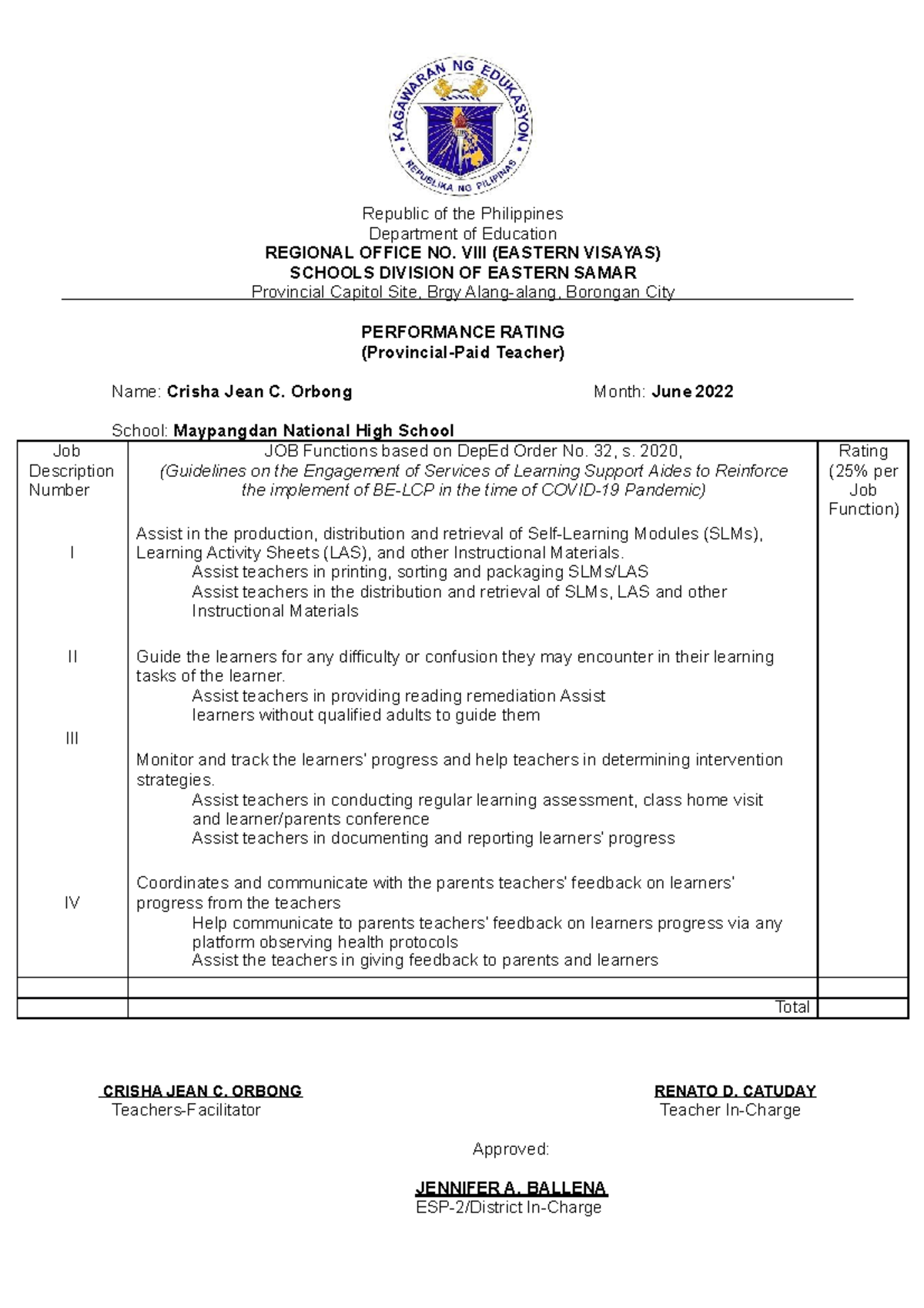 Performance-Rating-converted - Republic of the Philippines Department ...