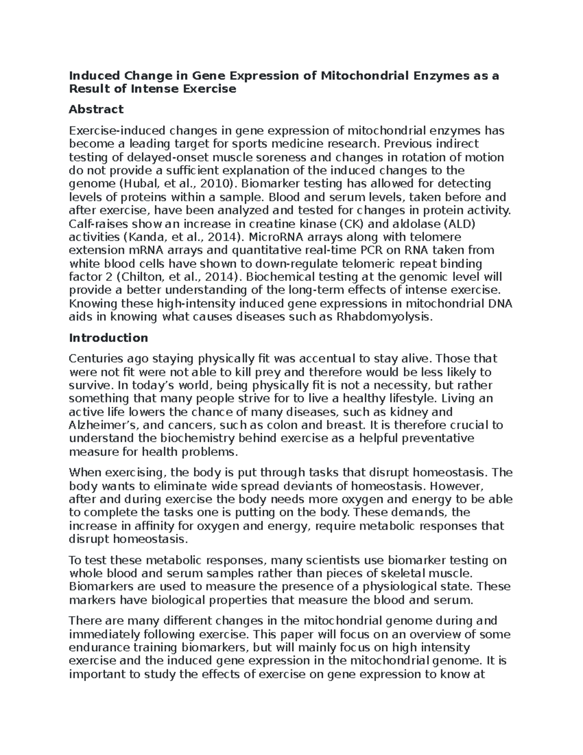 Gene Expression of Mitochondrial Enzymes from Exercise - Induced Change ...