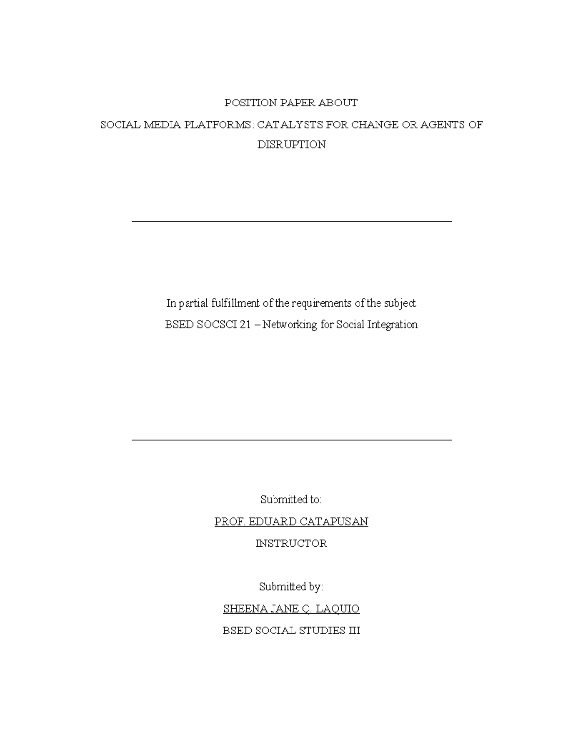 Position Paper - POSITION PAPER ABOUT SOCIAL MEDIA PLATFORMS: CATALYSTS ...
