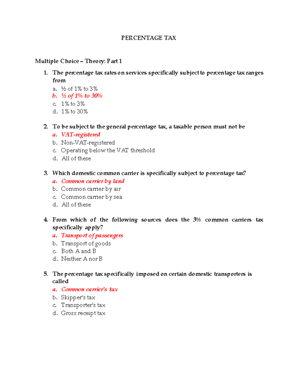 Percentage-TAX part-1 - PERCENTAGE TAX Multiple Choice – Theory: Part 1 ...