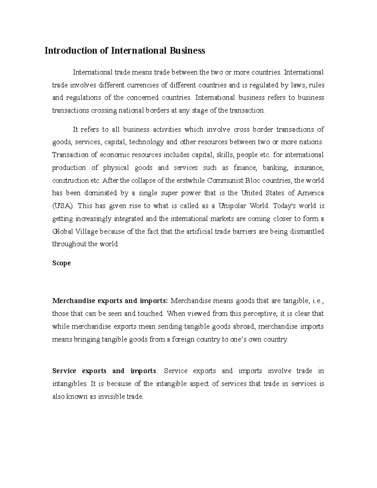 Introduction of International Business - UoK - Studocu