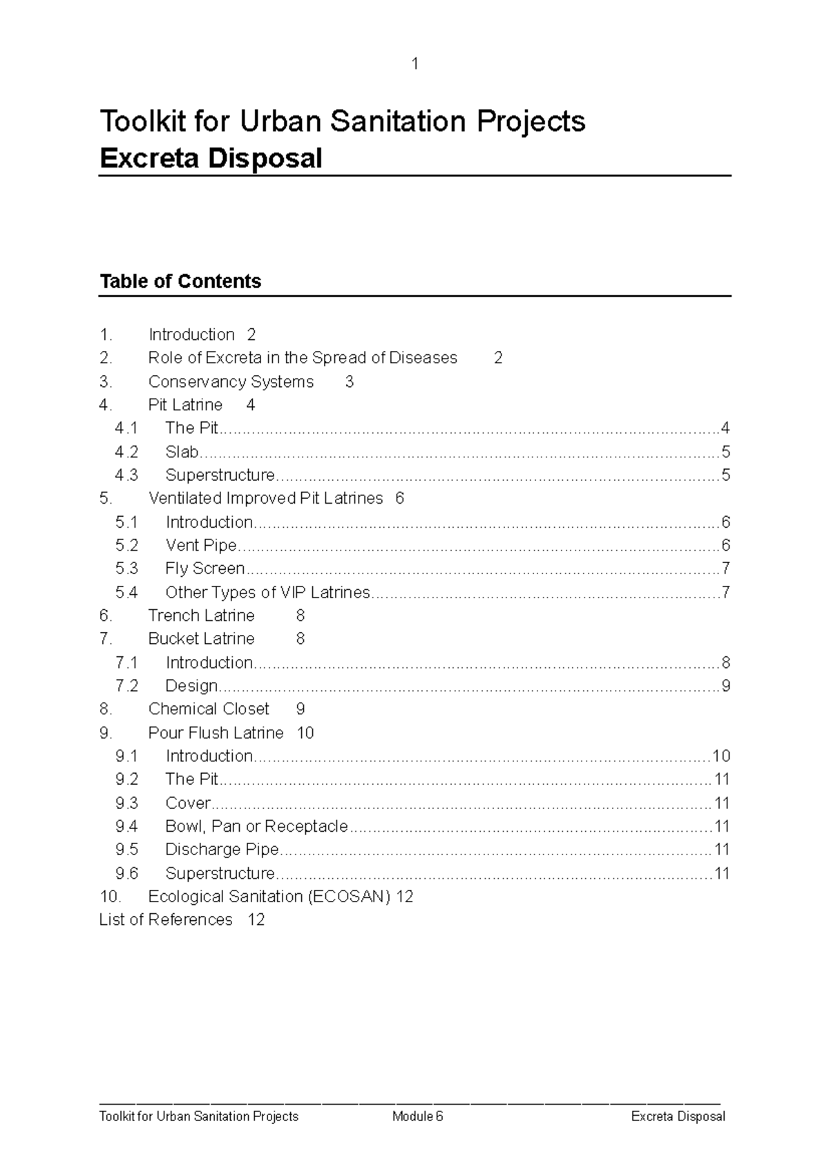1. Excreta Disposal - Lecture notes 1 - Toolkit for Urban Sanitation ...